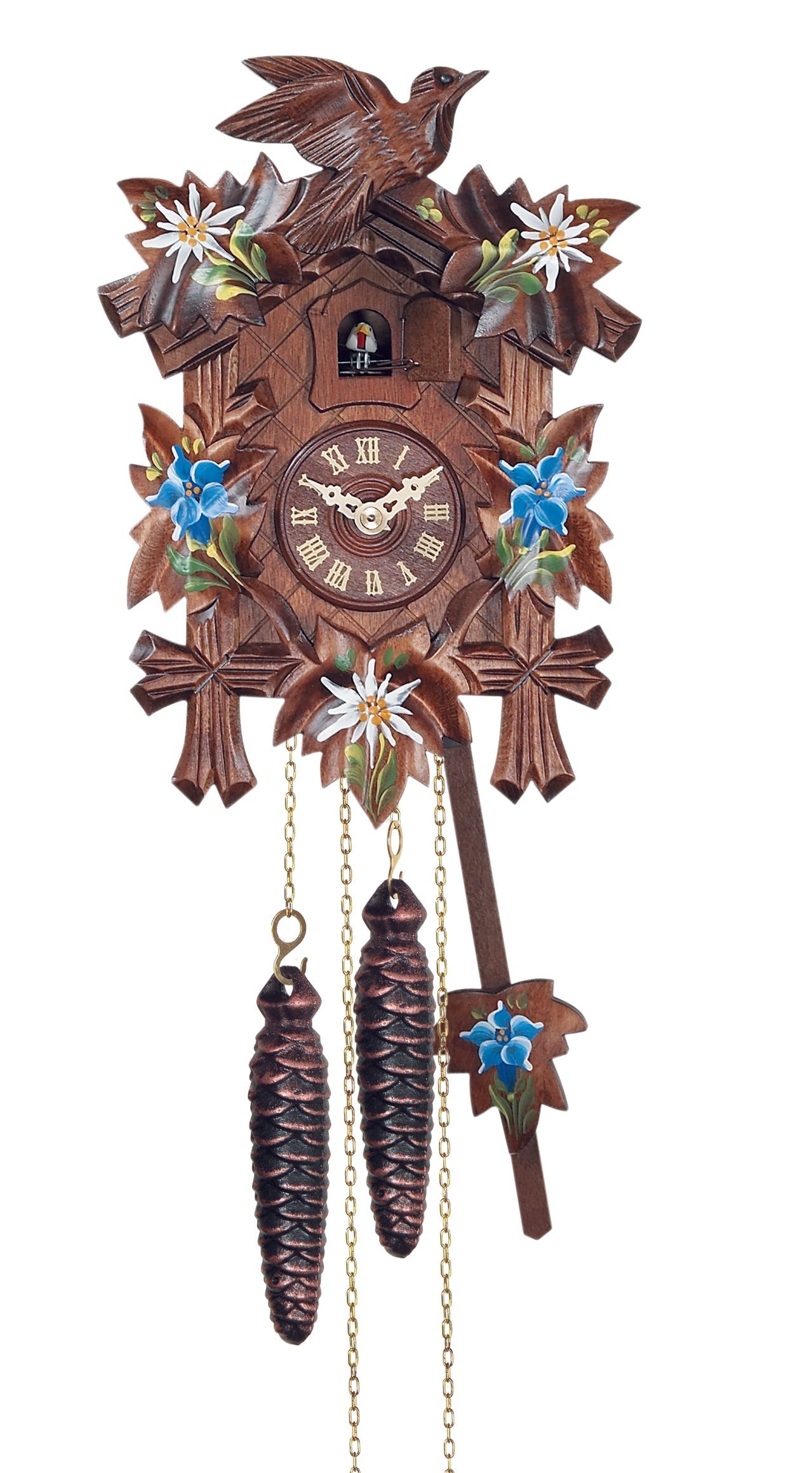 NEW - Traditional Cuckoo Clock with Hand painted Edelweiss Flowers