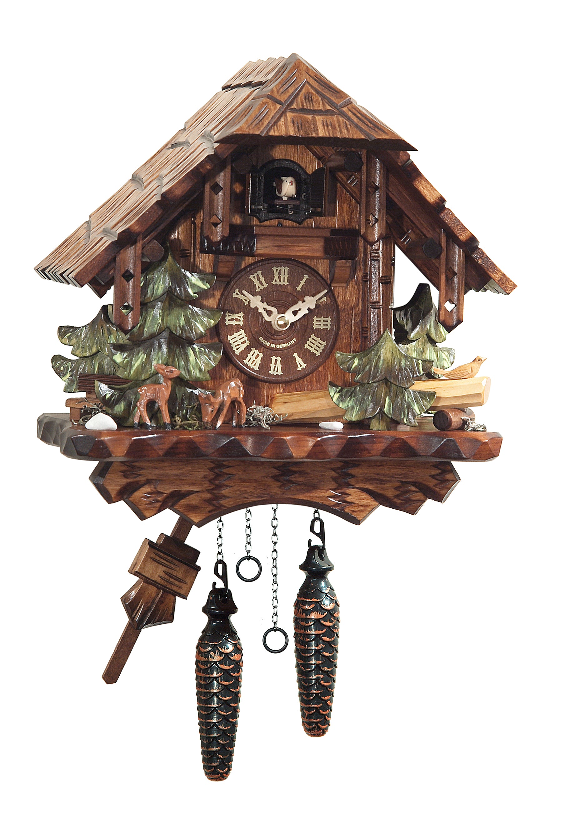 NEW - Quartz Chalet Cuckoo Clock with Well Carved Details (with or wit
