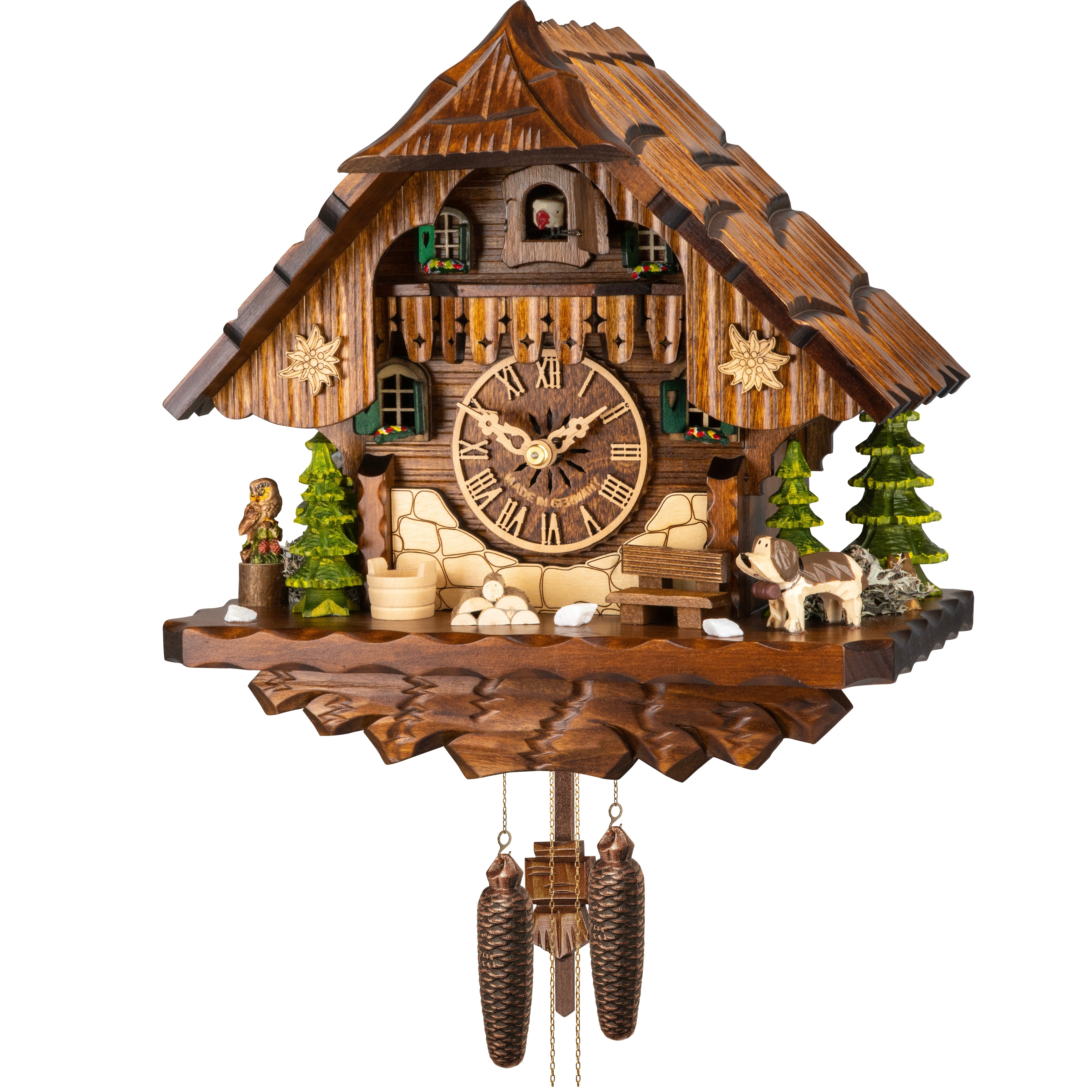 NEW : Chalet Cuckoo Clock with Woodland Features (one and eight day mo