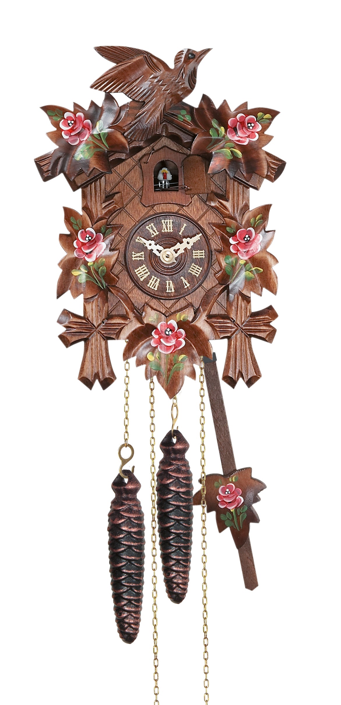 NEW - Quartz Traditional Cuckoo Clock with Handpainted Roses (with or