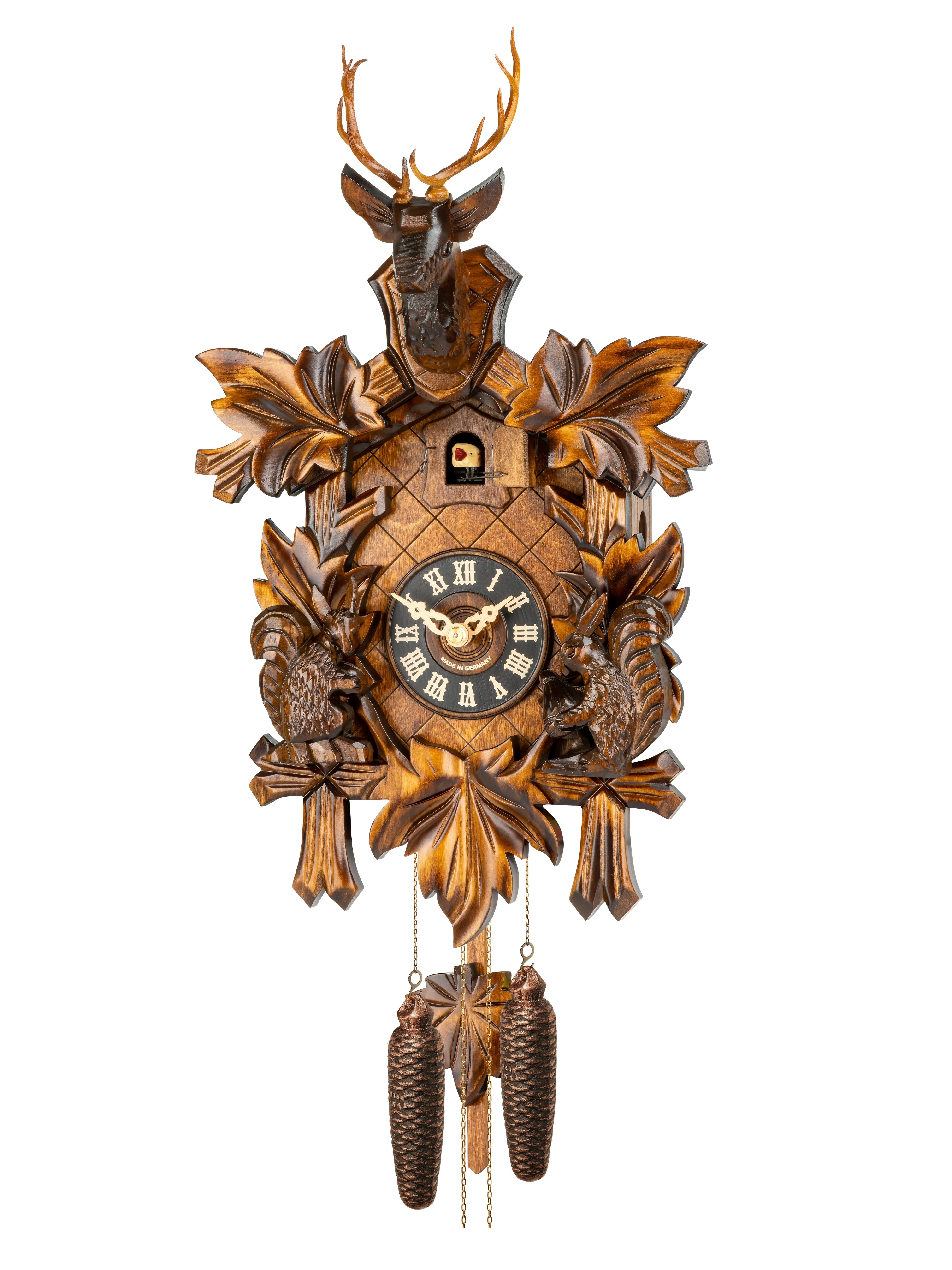 Traditional Cuckoo with Stag Head and Squirrels (Eight Day movement)